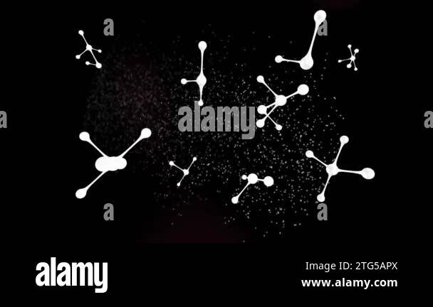 Animation Of Molecular Structures Floating And Dna Structure Spinning Against Black Background