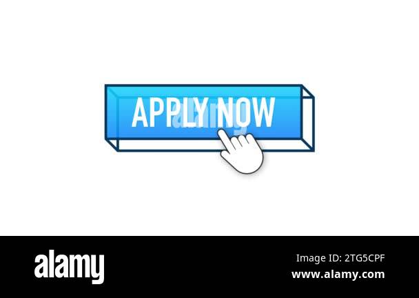 3d icon with blue apply now button on yellow background. 3d . Pointer ...