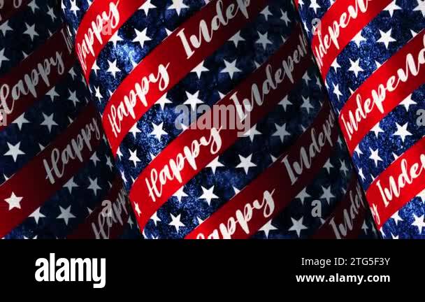 Happy Independence day white text 3D tube pattern loop title on blue ...
