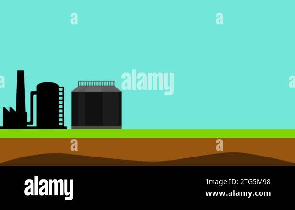 Oil production field concept 4K animation. Working oil pump jacks on a ...