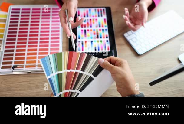 Designer and customer selects color swatch in color palette and on ...