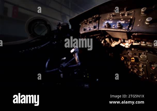 Airplane Control Stick and Cockpit of An Old Aircraft. Close Up. 4K ...