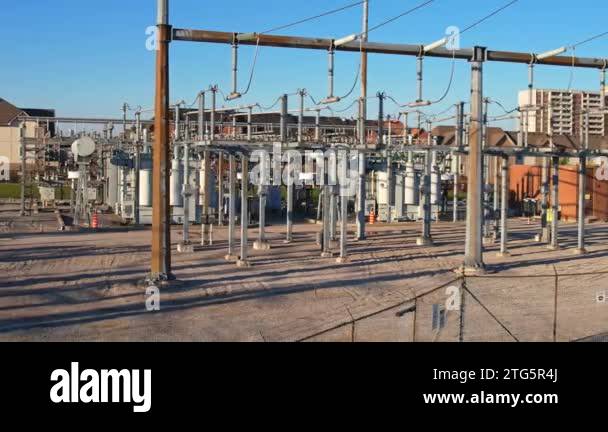 Electrical substation or electric grid of high voltage power lines and ...