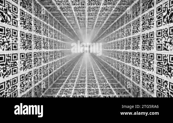 QR CODE tunnel background Camera goes through a tunnel made of QR codes, ending in white ...