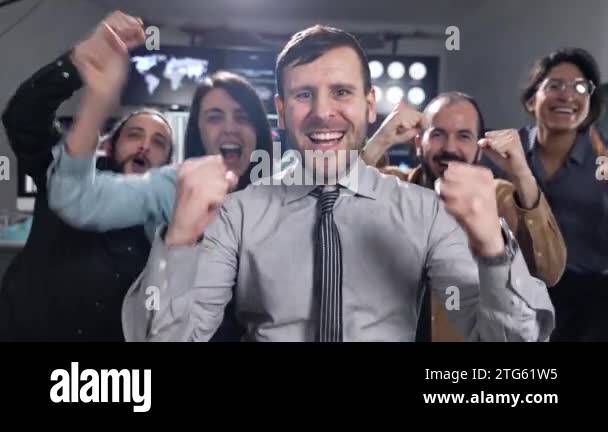 Team of business people Celebrating party Success at Stock Exchange ...