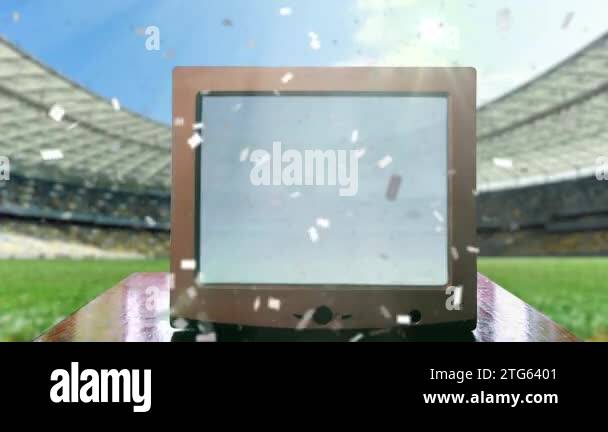 FIFA World Cup Trophy on a Retro Television in Soccer Stadium Among a ...