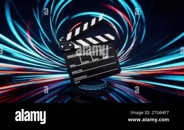 Clapper board with spin lines effect background, 3d rendering Stock ...