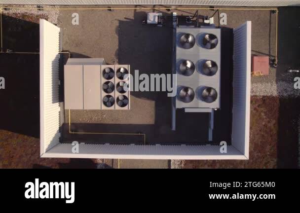 Aerial top view footage of AC exhaust vents of industrial air ...
