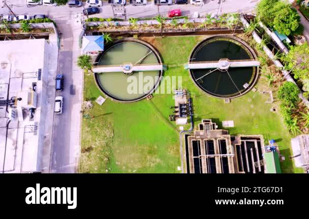 Aerial drone top down view clarifier sedimentation tank. Aerial view ...