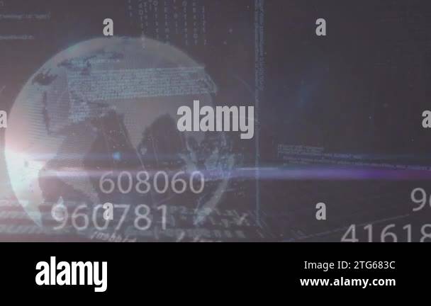 Animation of lens flare, multiple numbers, rotating globe, programing ...