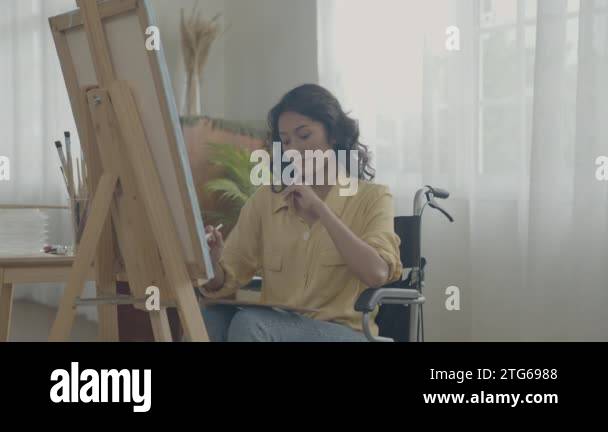 Artist concept of 4k Resolution. Asian woman drawing in the living room ...