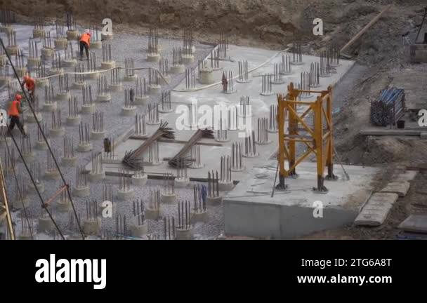 Reinforcement prepared for pouring a reinforced concrete foundation or ...