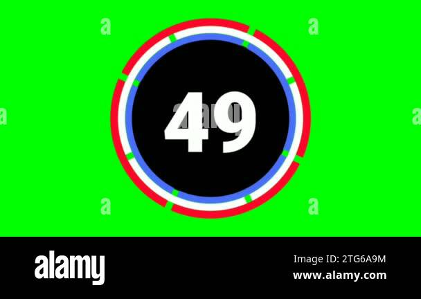 Simple cartoon countdown from 60 to 1. with a rotating circle frame againts green screen ...