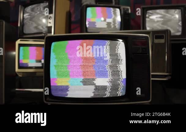 Retro TV Turning On Chroma Key Green Screen Among Many Vintage ...