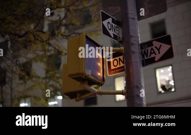 Pedestrian Traffic light countdown. NYC traffic lights at night. One ...
