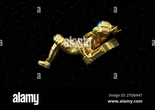 Surreal gold astronaut or cosmonaut or spaceman in space suit ...