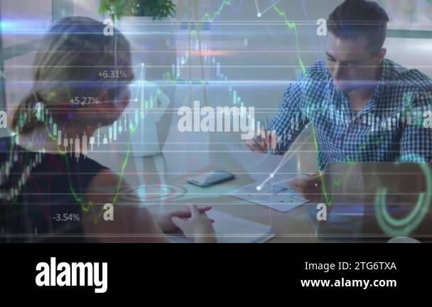 This animation depicts the stock market display with green and blue ...