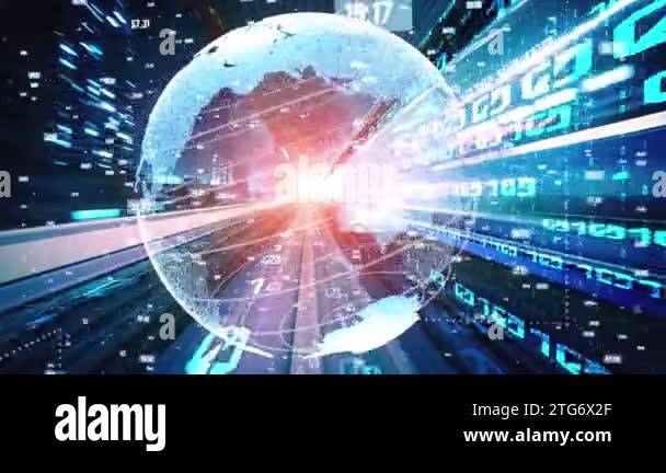 Futuristic global network and tacit digital data transfer 3D graphic ...