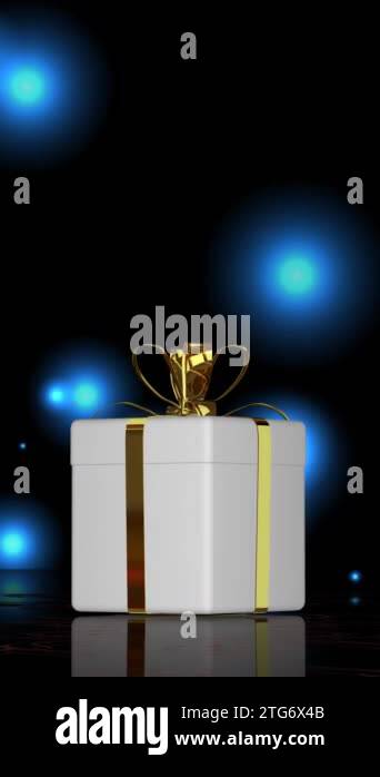 Vertical Video - Background with falling lights and a spinning gift. 3D ...