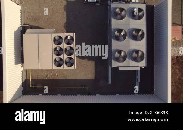 Aerial top view footage of AC exhaust vents of industrial air ...