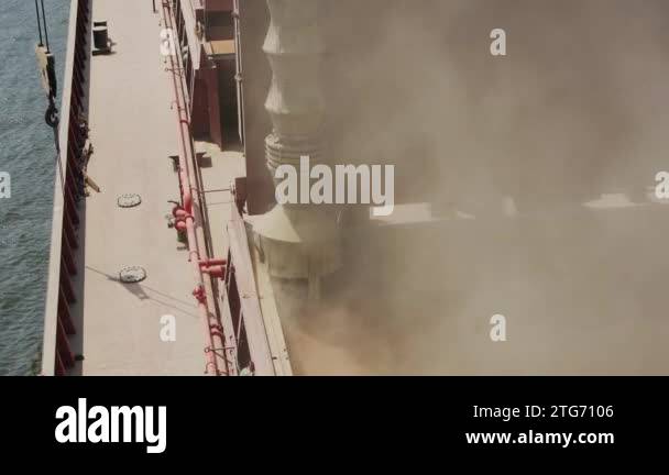 Grain loading to bulker ship cargo container at sea grain terminal in ...