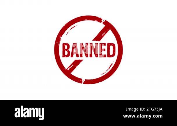 Banned stamp and hand stamping impact isolated animation. Ban ...