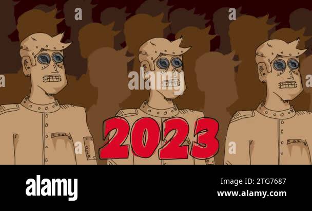 Robot Army with number 2023. Line Art Animated video. Future Robotics ...