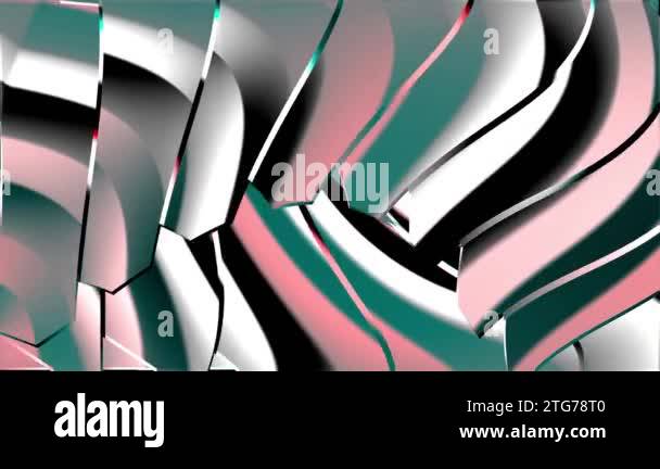 Geometric shapes in shades of green, pink and black and white move in three-dimensional space ...
