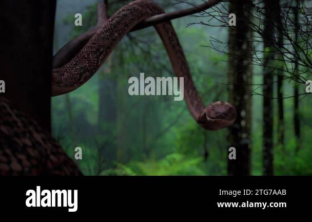 Cobra snake wiggle and attack on the tree in the jungle with 3d ...