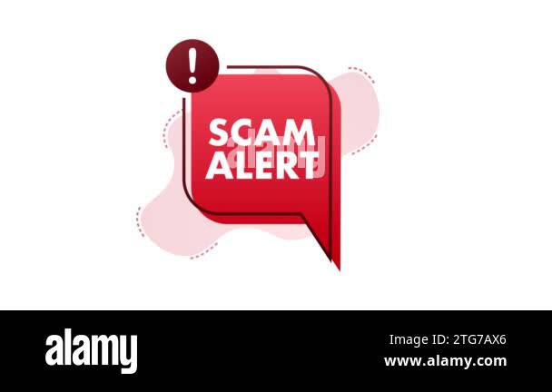Banner with red scam alert. Attention sign. Cyber security icon. Caution warning sign sticker ...