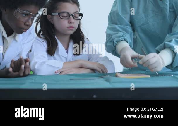 Education concept of 4k Resolution. Medical school students practicing ...