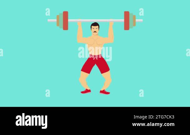Muscular man doing exercise with barbell 4K animation. Bodybuilder ...