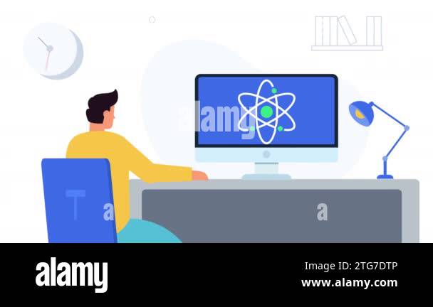 science concept animation. Man working on PC animation.young man ...