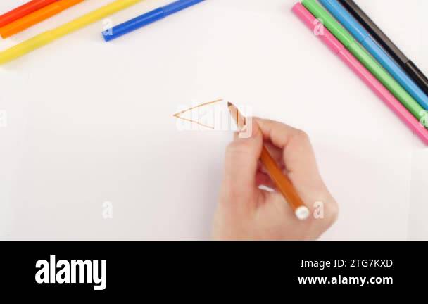 Woman drawing the box using red felt-tip pen on white paper Stock Video ...