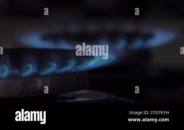 Gas switch on and lit on the Kitchen Stove appearing blue flame ...