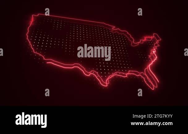 3D Neon Red USA Map Borders Outline Loop Background Stock Video Footage ...