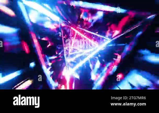 Motion graphic of flying into rotation triangle digital tunnel ...