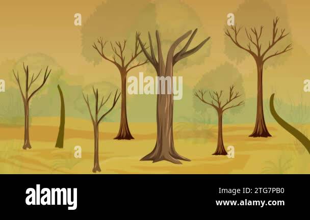 Jungle turns into a desert 4K animation with green trees and bushes ...