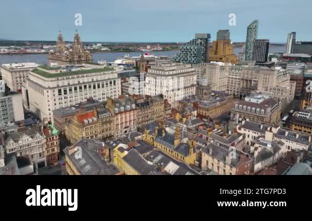 Liverpool historic City aerial view including Castle Street, City Hall ...