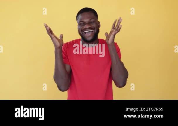 Excited african man. Victory celebration. Positive surprise. Boomerang ...