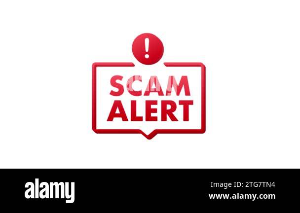Banner with red scam alert. Attention sign. Cyber security icon. Caution warning sign sticker ...