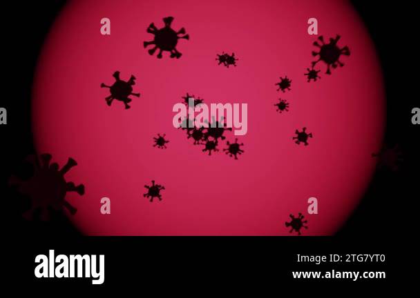 Bacteria under a microscope on a red background. Bacteria silhouettes ...