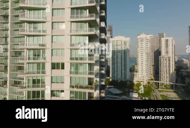 Close-up view of facade with windows and balconies. Modern high rise ...