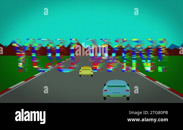 Animation of you win text over screen with car race game in background ...