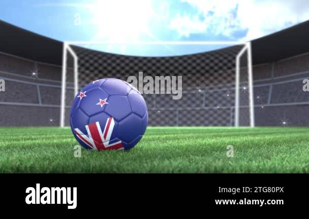 New Zealand soccer ball, rolling into stadium with camera flashes. 3D ...