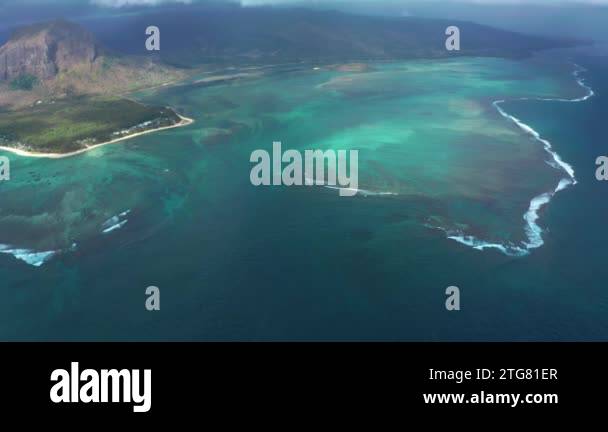 Drone flight over the island of Mauritius in the Indian Ocean ...