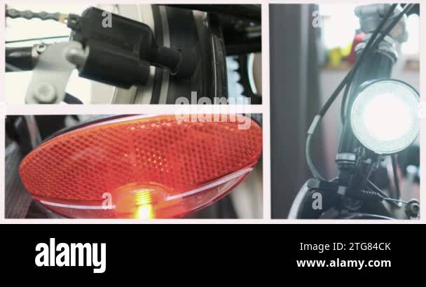 Work of a dynamo machine on bicycle. The front headlight and taillight ...