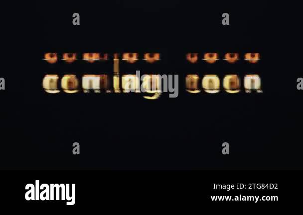 Coming Soon text word gold light animation loop with glitch text effect. 4K 3D seamless looping ...