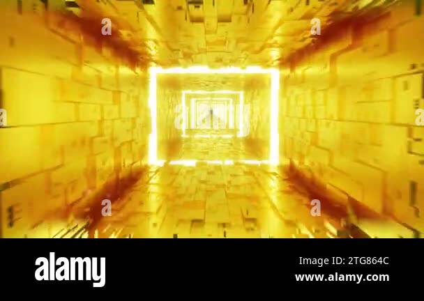 Long gold corridor intro tunnel big hall open door Stock Video Footage - Alamy