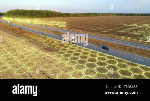 Visualization of a smart automated road. Artificial intelligence in the ...